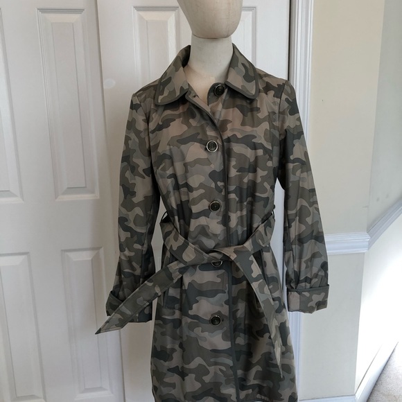 Dennis Basso Jackets And Coats Dennis Basso Qvc Womens Green Camo Rain Trench Coat Nwot Size